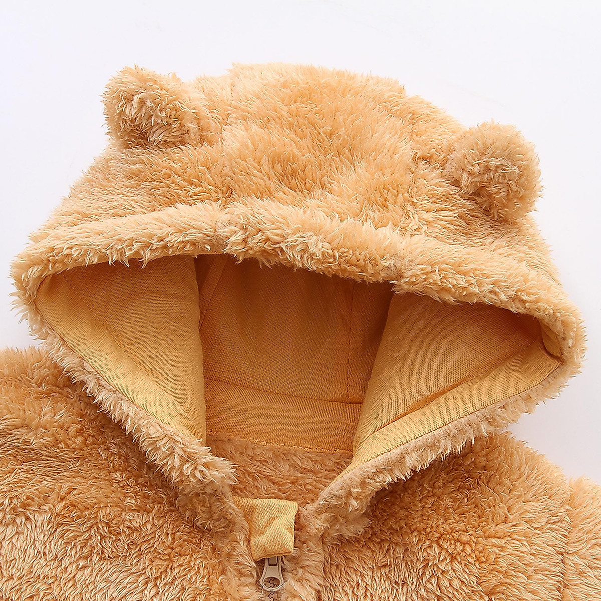 Babymine Toddler Boy's Hooded Fuzzy Outfits Winter Romper Fleece Outerwear Yellow footed Clothes 6-9M