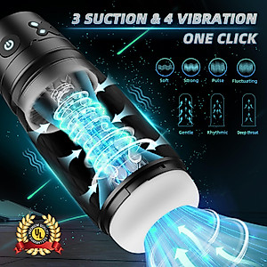 Male Masturbator Sex Toys for Men - Male Sex Toy Penis Pump with 3 Suctions & 4 Vibrations, Mens Sex Toys with 3D Sleeve, Hands Free Masturbators Blowjob Adult Toys, Silicone Shell Male Stroker(Black)