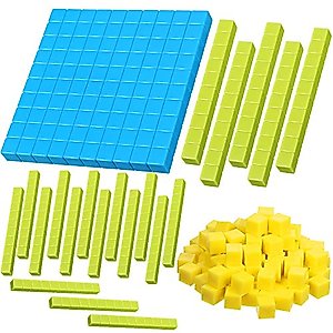 121 Pieces Plastic Base Ten Set 3 Color Number Concepts and Counting Base Units Tens and Ones Blocks Educational Cubes for Kindergarten 1st 2nd 3rd Grade