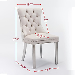 TUNGTAR Parson's Chairs Tufted Solid Wood Velvet Upholstered Dining Chair with Chrome Stainless Steel Plating Legs,Nailhead Trim (Set of 2) (Beige and Chrome, SW1701BG)