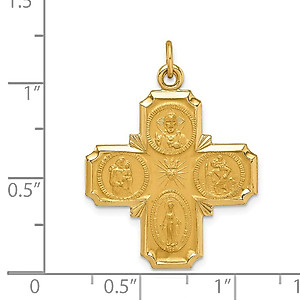 14k Yellow Gold Solid/Medium 4-Way Brushed Matte Finish Pendant Charm Medal