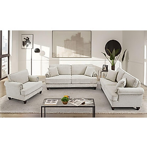 YSJZYBF 61" Chenille Modern Upholstered Sofas Love Seater with Nails and Armrests Mid Century Loveseat Sofas Modern Couch Couches for Living Room Apartment Office Bedroom White