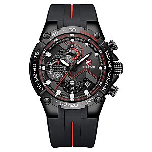 CHEETAH Mens Chronograph Watch Outdoor Waterproof Military Tactical Style Black Red Quartz Sports Watches for Men with Rubber Strap