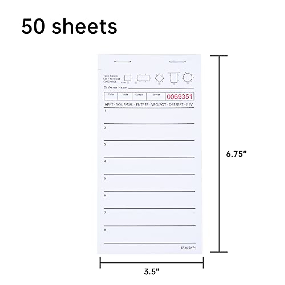 DGBDPACK Guest Check Pads EP-3616WP-1 (10 Pads), Total 500 Sheets White Waitress Notepad, Server Order Pads for Restaurant