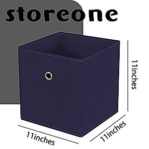 DABEACT Fabric Cubes Storage Containers ,11 Inch Cloth Storage Cube Foldable Storage Bins Cubes Organizer Baskets with Dual Handles for Shelf Closet Set of 3,(Navy Blue)