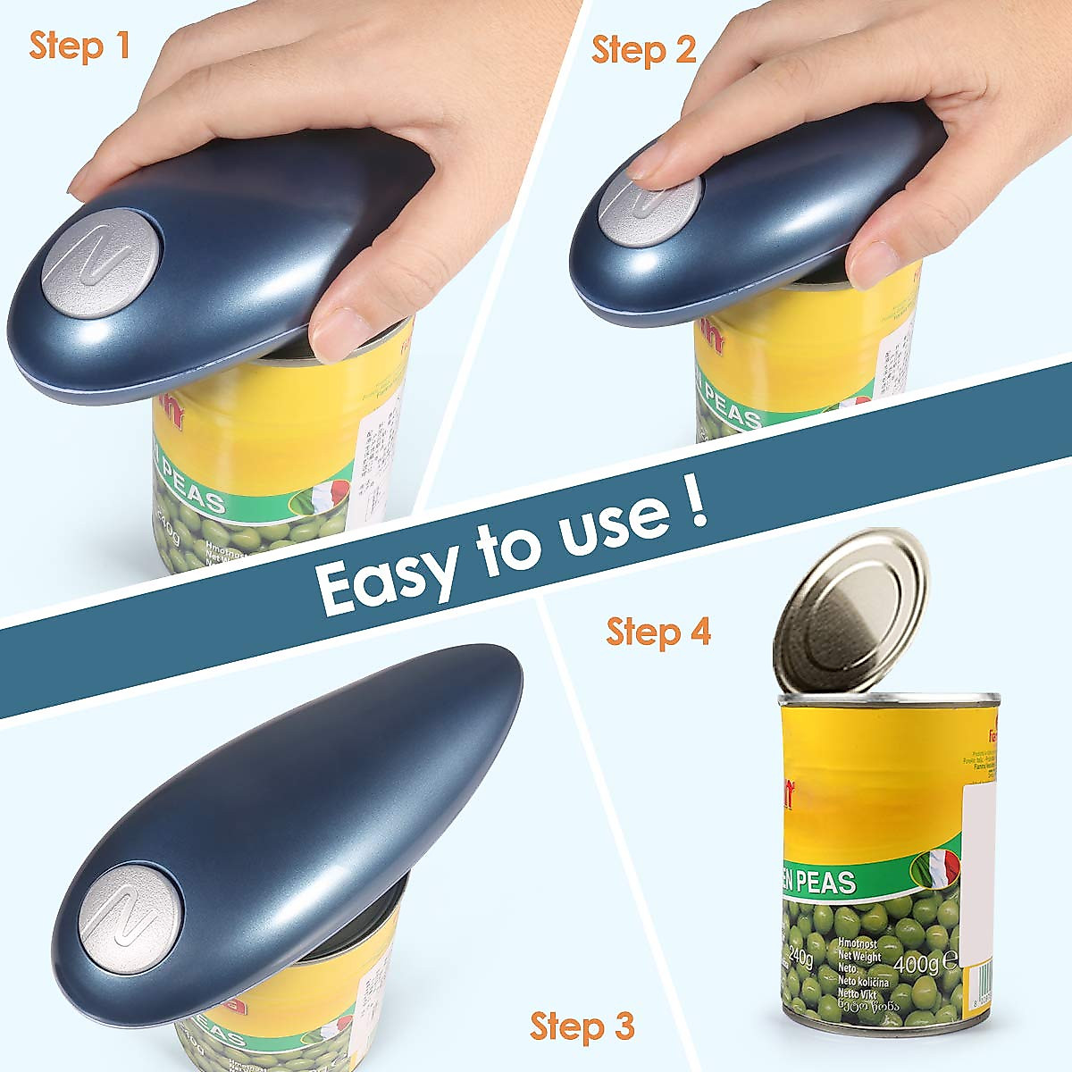 Electric Can Opener, Hand Free Can Opener Easy Open Any Can Sizes with Smooth Edge, Food-Safe Portable Battery Operated Electric Can Openers for Kitchen, Seniors, Arthritis, Chef