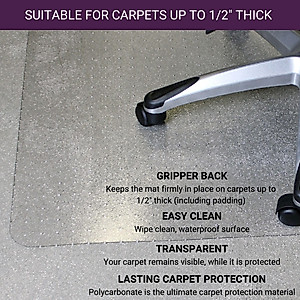 Marvelux Office Chair Mat for Carpeted Floors, Heavy Duty Polycarbonate for Medium Pile Carpets, Rectangular 48" x 60" Clear Office Chair Carpet Protector