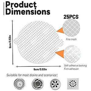 ASTIMESA 25 Pack Disposable Shower Drain Hair Catcher,4.3 Inch Mesh Sticker Drain Cover, Adhesive Hair Stopper Collector Trap,Floor Strainer for Bathroom Bathtub Kitchen Sink (25)