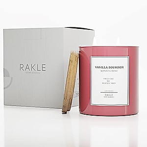 RAKLE Candles for Home Scented – Vanilla Bourbon Scented Candle 16.9 oz – Premium Soy Wax Blend Candle Jar with Lid for Home, Meditation, Aromatherapy – Delightful Long Lasting Scents