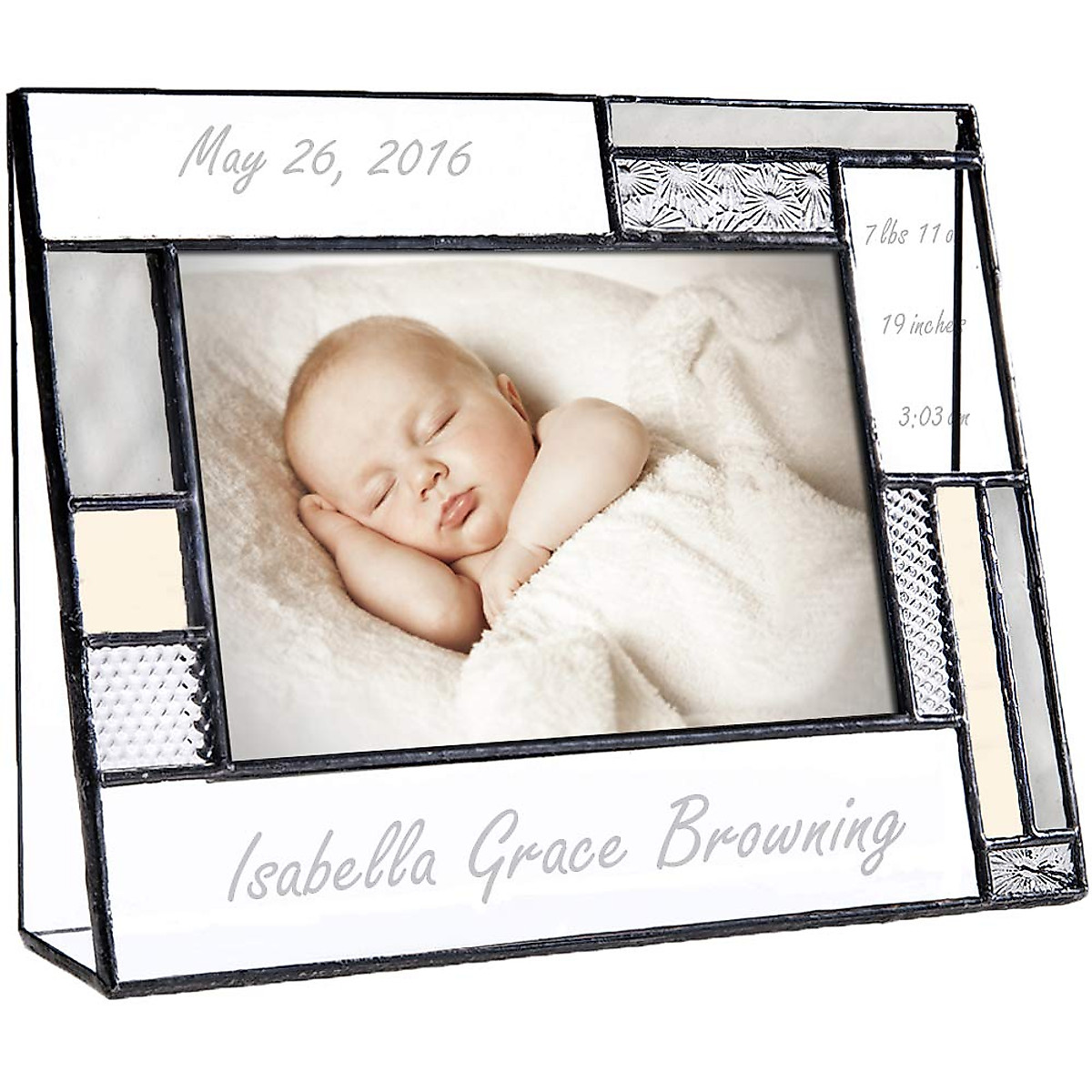 Personalized Baby Picture Frame Grey and Yellow Engraved Glass 4x6 Photo Nursery decor Newborn girl or boy J Devlin Pic 392-46H EP530 (4x6 horizontal)