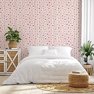 AMAZING WALL Home Modern Peel and Stick Glitter Pink Striped Stars Printed Wallpaper Self Adhesive Bedroom, 15.7*198''
