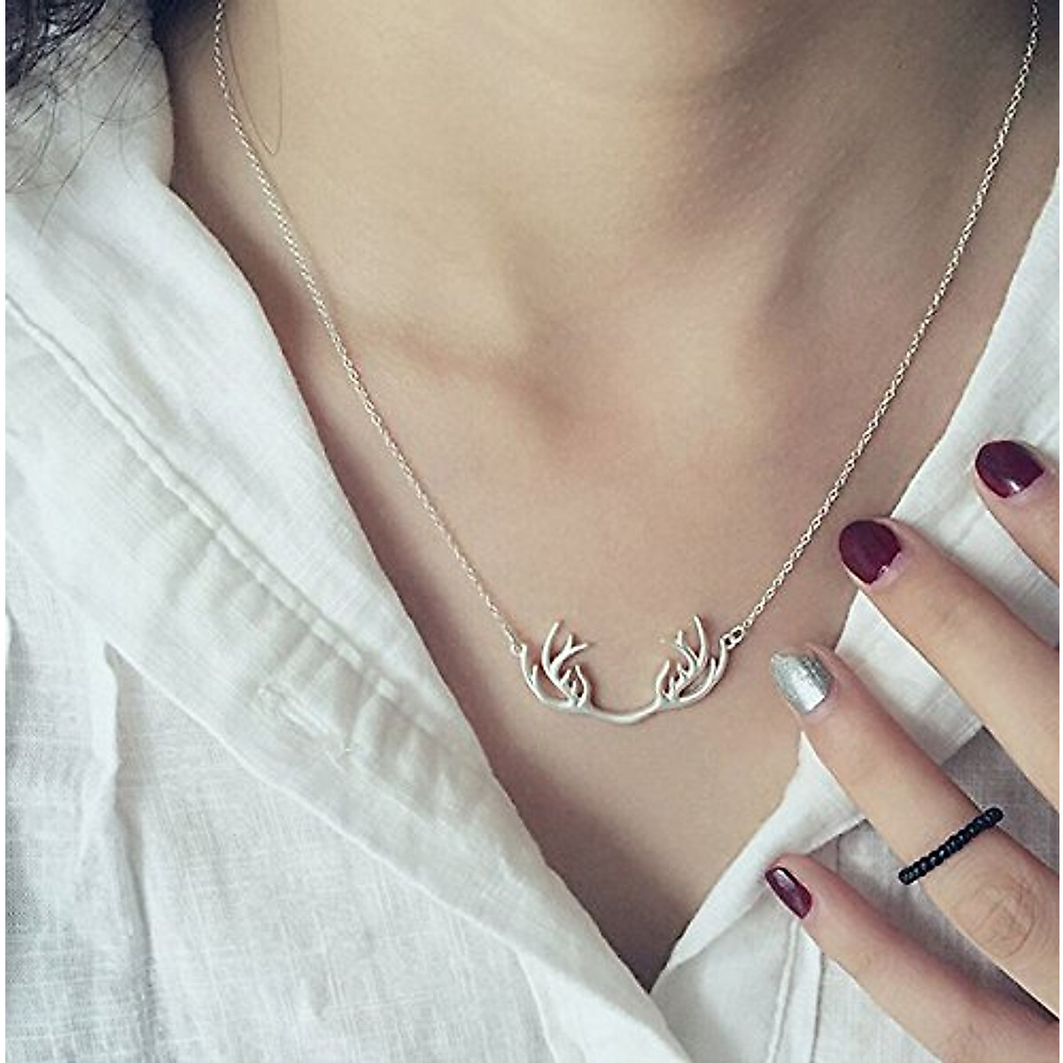 Helen de Lete Innovative Deer Horn Antler Sterling Silver Collar Necklace