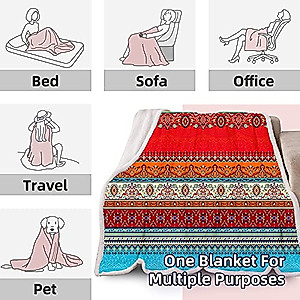 A Nice Night Boho Paisley Stripes Sherpa Fleece Blanket Twin Size Plush Throw Blanket Fuzzy Soft Blanket Microfiber (Blue, Twin(60x80 Inch))