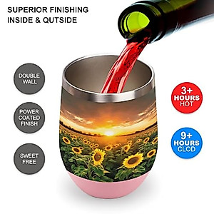 WYUSPGK 304 Stainless Steel Insulated Cup, Sunflower Field Sunset Print Smooth Rim, Durable & Reusable - Perfect for Office, Home, And Travel