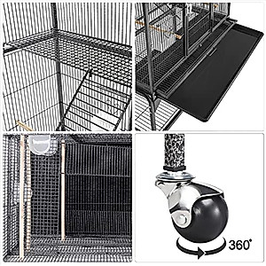 Yaheetech 69-Inch Extra Large Bird Cage Metal Parrot Cage for Mid-Sized Parrots Cockatiels Conures Parakeets Lovebirds Budgie Finch, Black