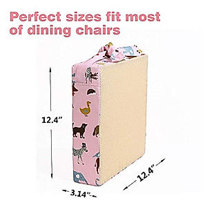 Hoomall Booster Seat for Dining Table Dining Chair Heightening Cushion Portable Booster Seat Cushion Double Straps Washable Thick Chair Increasing Cushion for Toddler Kids (12.4X12.4X3.1 Inches, Pink)