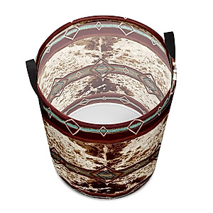 Western Aztec Cow Print Baby Laundry Hamper,Laundry Basket,Waterproof Storage Bin for Bedroom,Clothes Organizer Basket,Toys Box,Room Decor