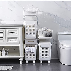 HANAMYA 3 pieces of Laundry Hampers Basket, with Lid and Wheels, Modern Hollow-carved Design, White