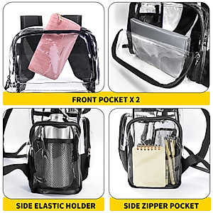 Vorspack Clear Backpack - Transparent Backpack with Reinforced Bottom & Multi-pockets for College Workplace Security - Black