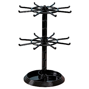 Bracelet Holder Display 2 Tier Rotating Bracelet Display Stand Black with 16 Hooks Multipurpose Adjustable Height Spinning Stable Jewelry Rack with Widened Base & Ring Holder, Keychain Display