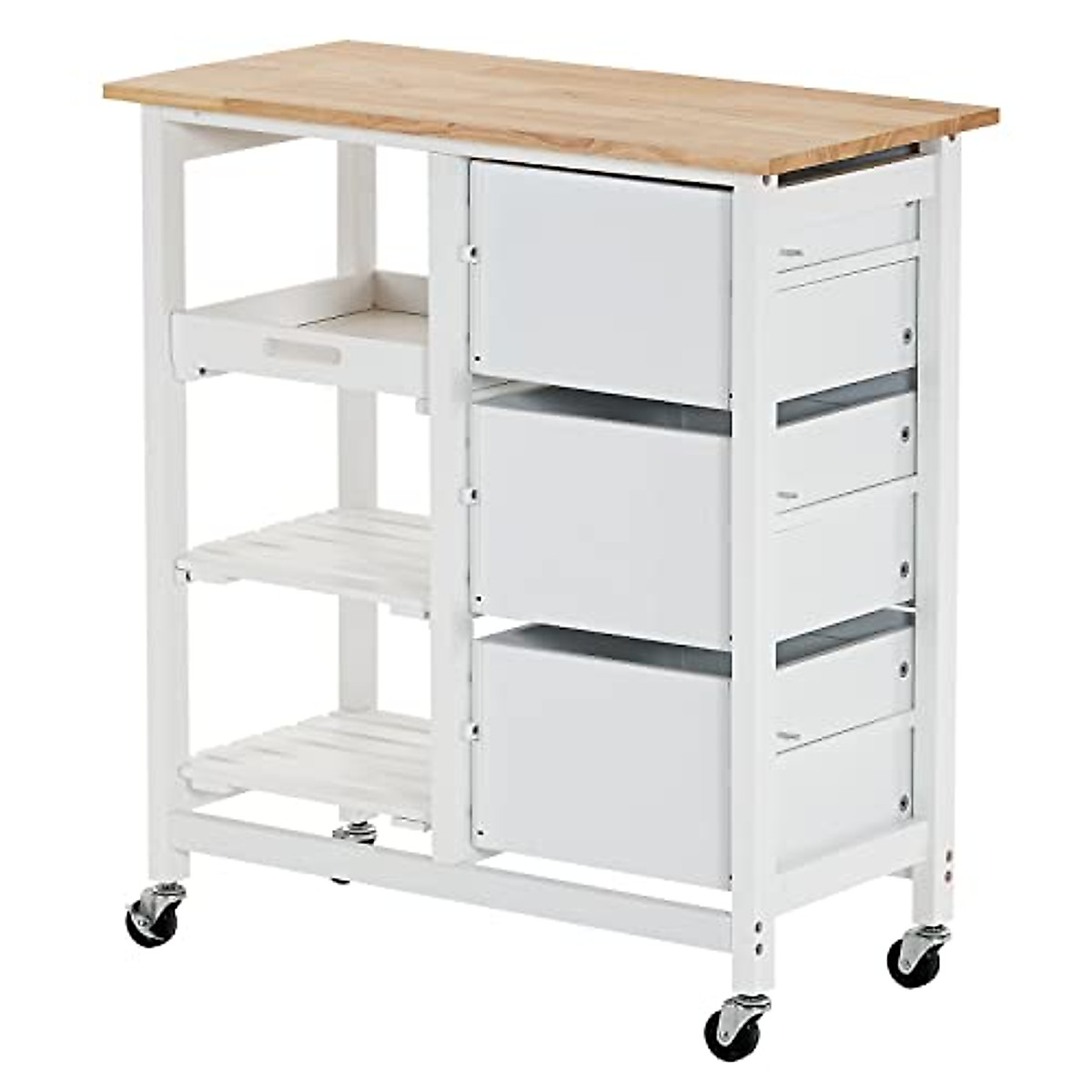 White Rolling Kitchen Island with Storage,Drawer Storage Islands &Carts Mobile Storage Islands,Portable Kitchen Cart Cabinets Rolling Kitchen Island Table on Wheels with Storage Cabinet 76 x 37x 84CM
