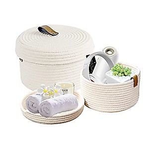 YEARONAN 2pack Lidded Round Basket- Decorative Baskets with lids for Shelves and Coffee Tables - Small Basket with lid-gifts for friends women-Housewarming Gifts for New Home