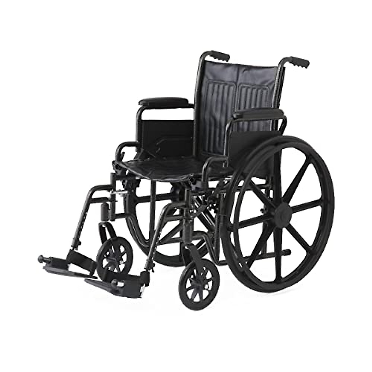 Medline K1 Basic Vinyl Wheelchair with Swing-Back Desk-Length Arms and Swing-Away Footrests, 18-Inch Wide Seat