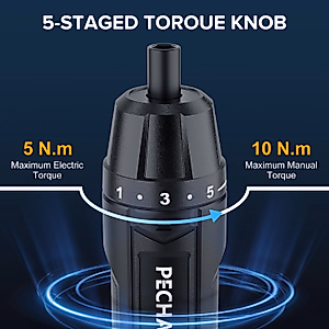 PECHAM Electric Screwdriver,350 RPM, 5 Torque,2000mAh 5N.m, 3.6V Cordless Screwdriver Set,TYPE-C Charging Cable,Manual & Electric,8 Pcs Bits for Electrical Repairs,Automatic Portable Power Screwdriver