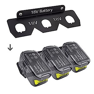 AcowSpt Battery Holder for Ryobi, Wrought Iron 18V Battery Storage for Ryobi, 18V Battery Holder Ryobi, Mount Wall Rack with 3 Slot for Ryobi 18V Batteries (Black)…