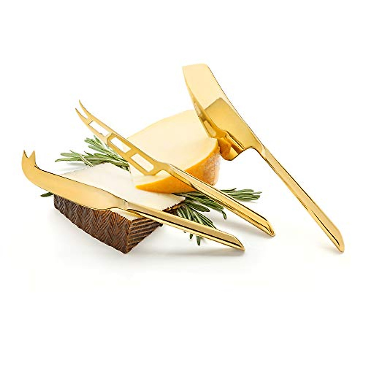 Viski Gold Cheese Knives, Set of 3 Cheese Knives, Stainless Steel with Gold Finish, Cheese Tools, Gold, Set of 3