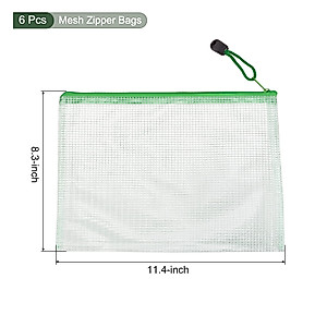 YOKIVE 6 Pack Mesh Zipper Bags, B5 Mesh File Pockets | Plastic Document Pouch, Great for Office Appliances Travel Storage(Green)