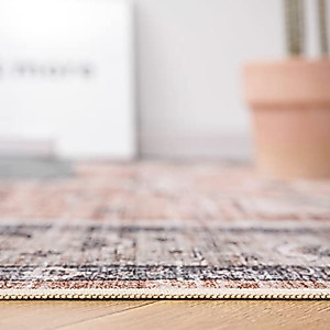 Valenrug Pink Washable Rug - Non-Slip Soft 5x7 Area Rugs, Stain Resistant Antique Rugs for Living Room, Foldable Vintage Bedroom Rug(5'x7', TPR35-Pink)