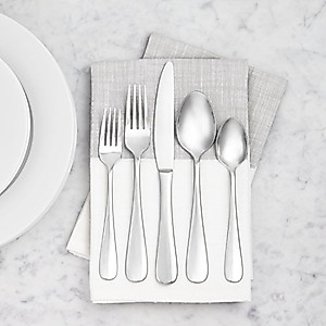 Amazon Basics 20-Piece Stainless Steel Flatware Set with Round Edge, Service for 4