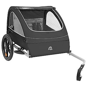 Retrospec Rover Kids Bicycle Trailer - Single & Double Passenger Children’s Foldable/Collapsible Tow Behind Bike Trailer with 16" Wheels, Safety Reflectors & Rear Storage Compartment - Black
