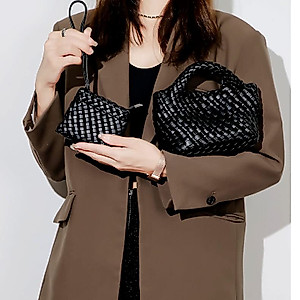 Handmade Woven Bags for Women with Coin Purse Fashion Handbag Female Shoulder Bags Foldable Chain Small Tote Crossbody Bags (Black)