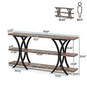 Tribesigns 70.8 Inch Narrow Console Table, Long Sofa Table Entry Table with 3 Tier Storage Shelves for Entryway Hallway Living Room (Brown)