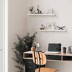 Colima Floating Shelves for Wall White Wood Wall Shelf for Bedroom, 36 Inch Wall Mounted Floating Shelves for Bathroom Living Room Kitchen Office, 1.3" Thick Floating Book Shelves for Wall, Set of 2