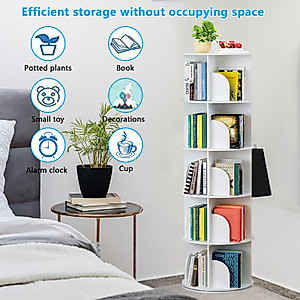 Rotating Bookshelf, Wood Bookshelf Corner Bookshelf, 360 Display 5 Tier Spinning Bookshelf Tower Lazy Susan, Tall Bookcase Storage Rack for Kids&Adults, Revolving Bookcase Book Shelf for Bedroom