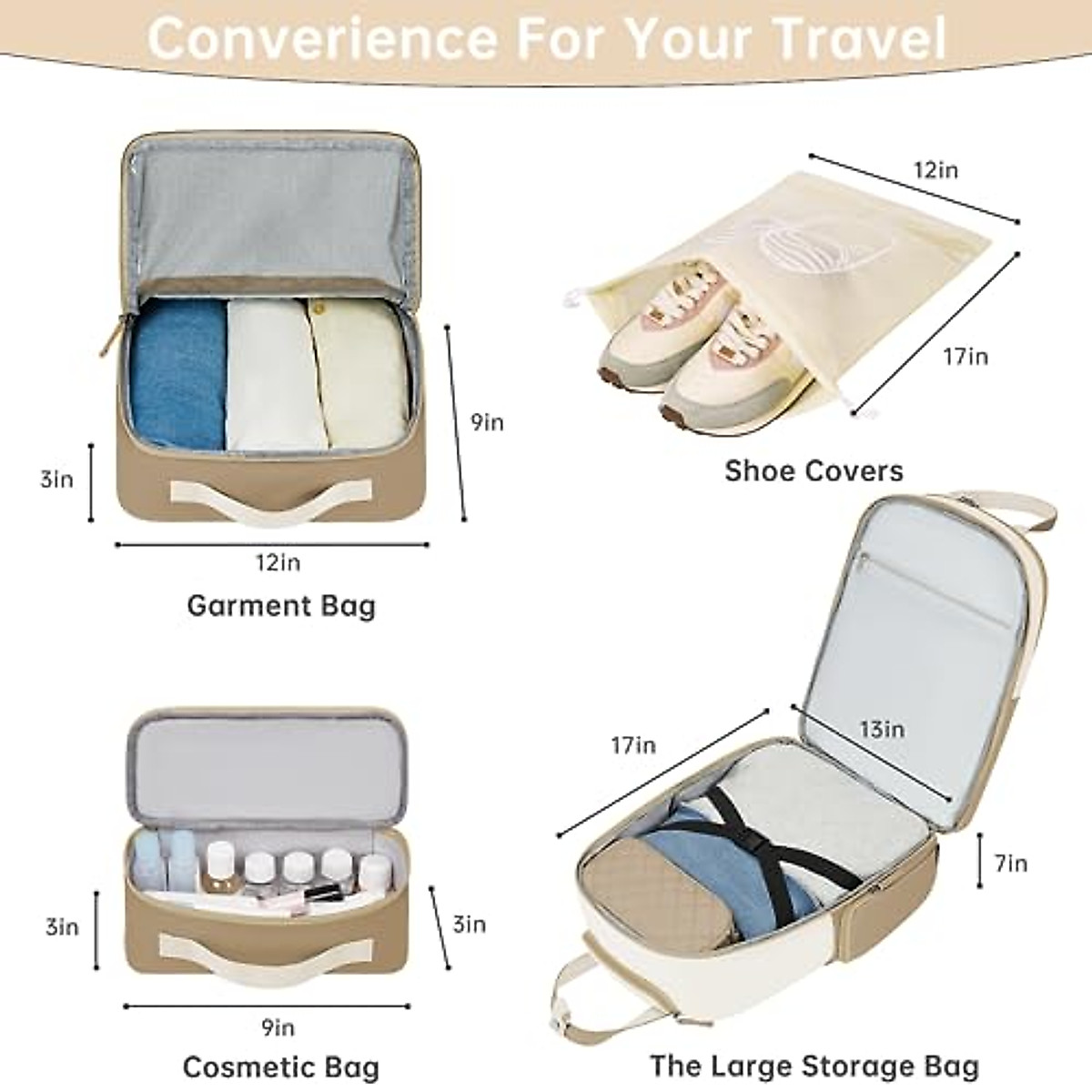 ZOMFELT Carry On Underseat Multi-functional,17-inch Rolling Lightweight Overnight Suitcase, Wheeled Carry On Case for Airplanes, Travel Carry on Suitcase with Wheels for Women Work Travel,Beige