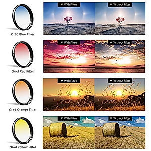Apexel 52mm Filter Lens Kit (Graduated Filter Lens-Red Orange Yellow Blue, CPL, ND32, Star Lens-6 Point) for Smartphone Camera Canon Nikon Sony Olympus