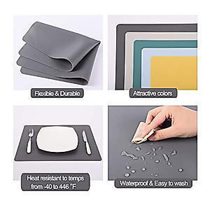 Whalesee Silicone Placemats Set of 4-Food Grade Waterproof, Stain-Proof, Anti-Slip, Heat-Resistant Thickening, Countertop Protector, Kitchen Countermat, Washable Children's Placemat (Dark Gray)