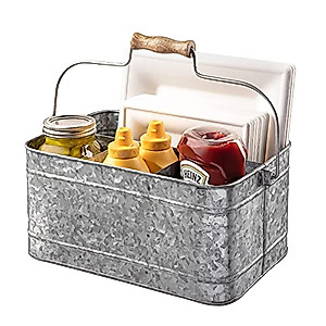 Royalty Art Farmhouse Kitchen Caddy Organizer with Handle for Condiments, Cleaning Products, and Party Supplies, Rustic Galvanized Steel, 13” x 8 1/4”