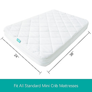Zippered Mini Crib Mattress Protector,Waterproof Playard Mattress Encasement, Breathable and Absorbent, 6 Sides Fully Encased Pack N Play Mattress Cover.