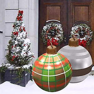 24 Inch Inflatable Christmas Ball Giant PVC Christmas Ball Ornaments Outdoor Large Xmas Christmas Blow up Yard Decorations for Outside Holiday Lawn Porch Decor (G)