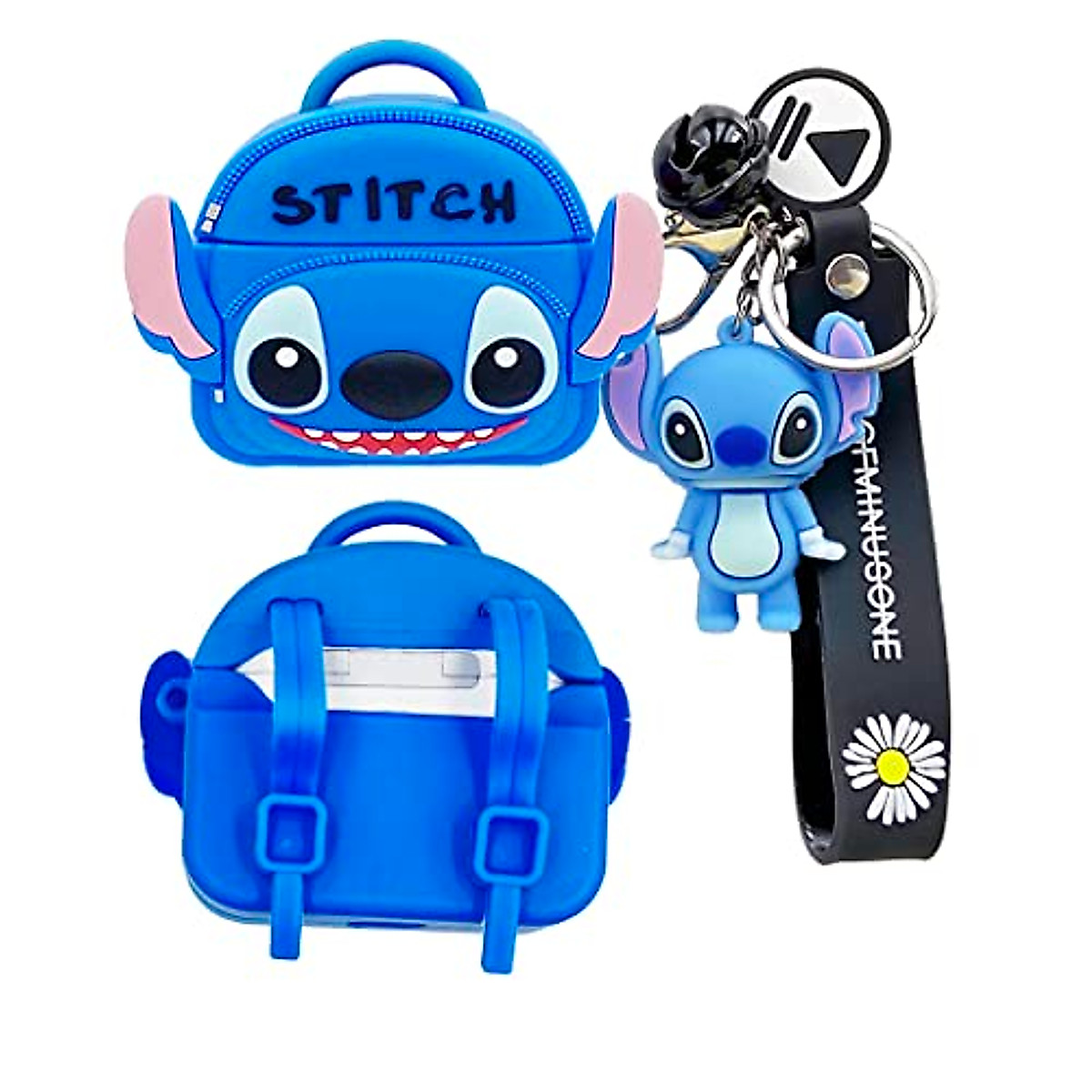 Cute Stitch Backpack Case for Airpod 3rd Generation, Soft Silicone Airpod 3 Charging Case with Lanyard Keychain Fashion Funny Cartoon Shoulder Bag Protective Design Skin for Girls Women Airpod 3 case