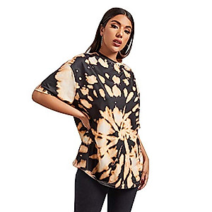 SweatyRocks Women's Graphic Oversized Tee Shirts Casual Loose Fit Short Sleeves Tops Black Tie Dye M