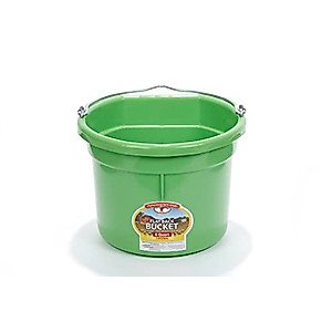 Little Giant® Flat Back Plastic Animal Feed Bucket | Animal Feed Bucket with Metal Handle | Horse Feed & Water Bucket | 8 Quarts | Lime Green
