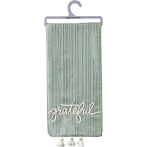 Primitives by Kathy Grateful Dish Towel with Decorative Tassels, Green, 20" x 28"