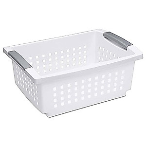 Sterilite Medium Sized Stackable Storage Bin and Organization Basket with Flip Down Accent Rails for Home and Household Organization, White (30 Pack)