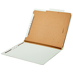 Amazon Basics 10-Pack Letter Size Pressboard Classification File Folders with Fasteners, Dividers, 2” Expansion - Green
